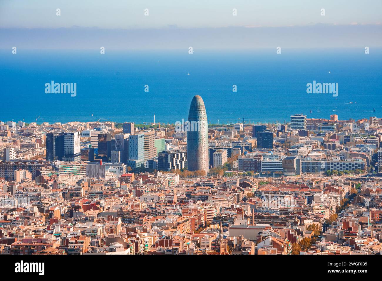 Daytime Panoramic View of Barcelona's Skyline with the Torre Glories ...