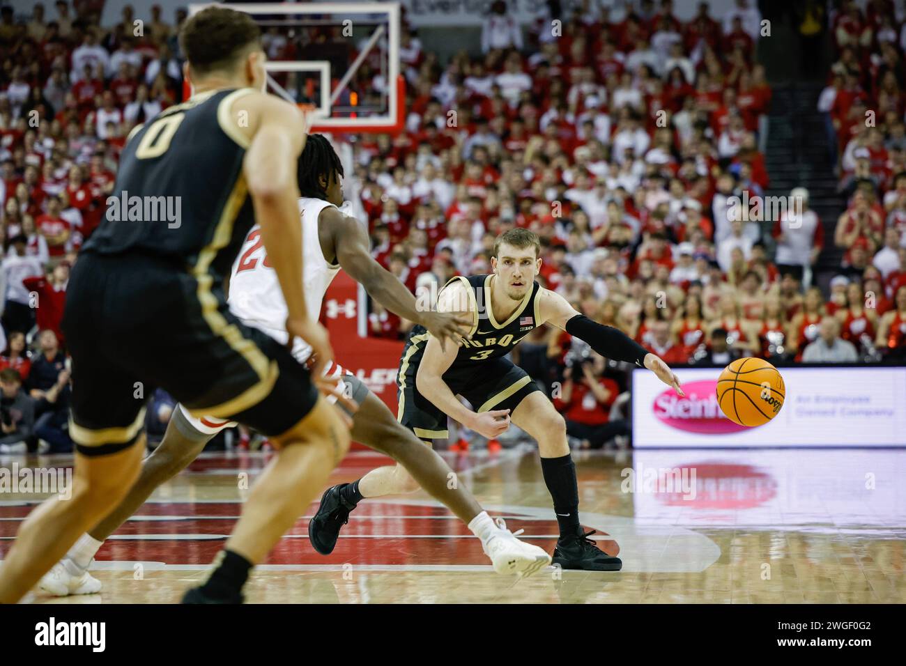 Madison, WI, USA. 4th Feb, 2024. Purdue Boilermakers guard Braden Smith (3) passes the ball in ...