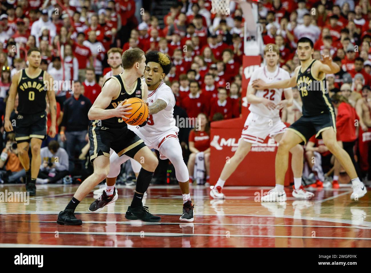 February 4, 2024: Wisconsin Badgers guard Chucky Hepburn (23) steals the ball from Purdue ...