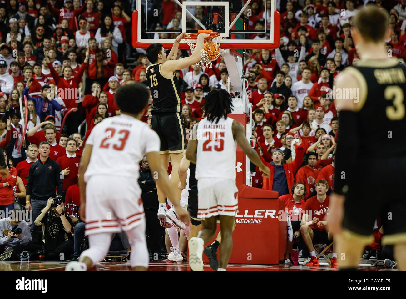 February 4, 2024: Purdue Boilermakers center Zach Edey (15) dunks during the NCAA basketball ...