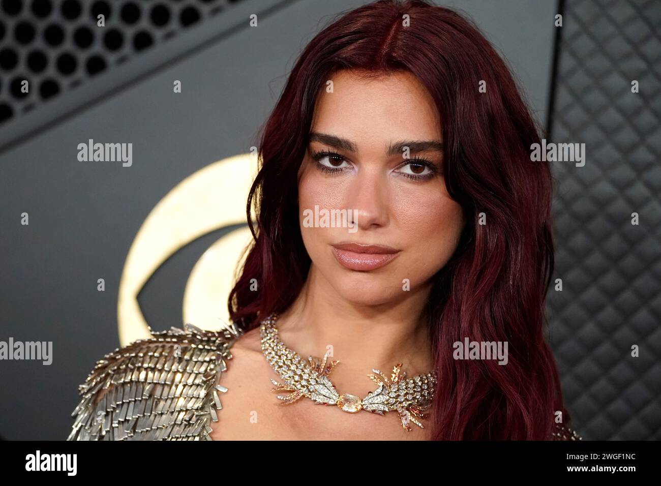 Dua Lipa arrives at the 66th annual Grammy Awards on Sunday, Feb. 4 ...