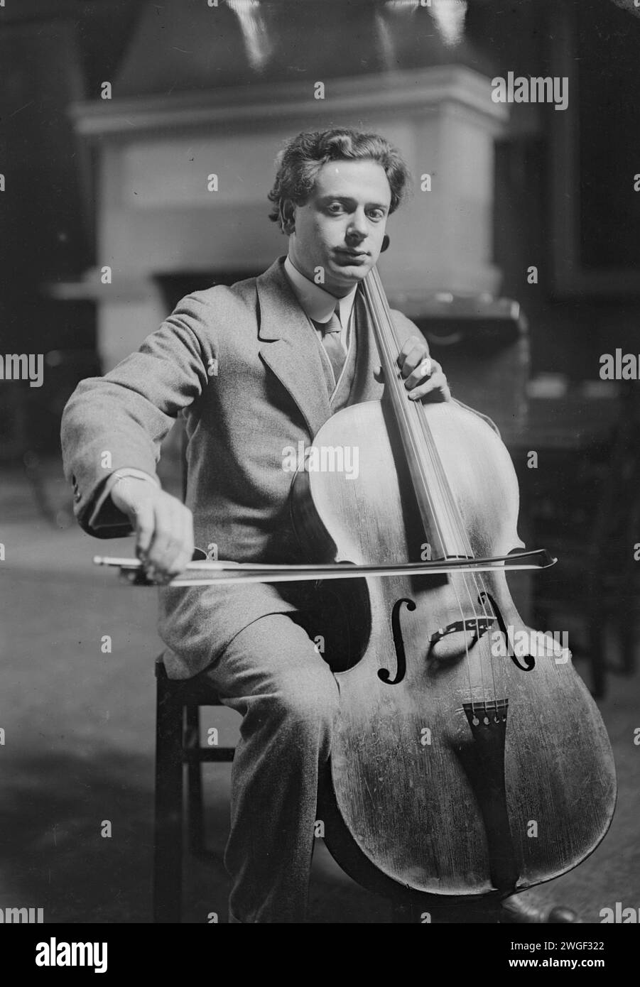 Portrait of Russian Canadian cellist Boris Hambourg with his instrument ...