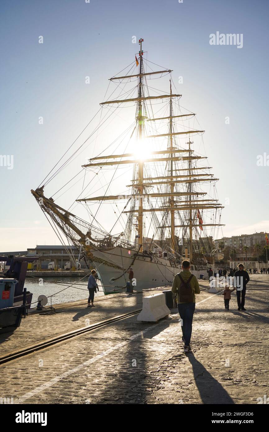 Sailing vessel Denmark in harbour Port Malaga, Andalucia, Costa del sol ...
