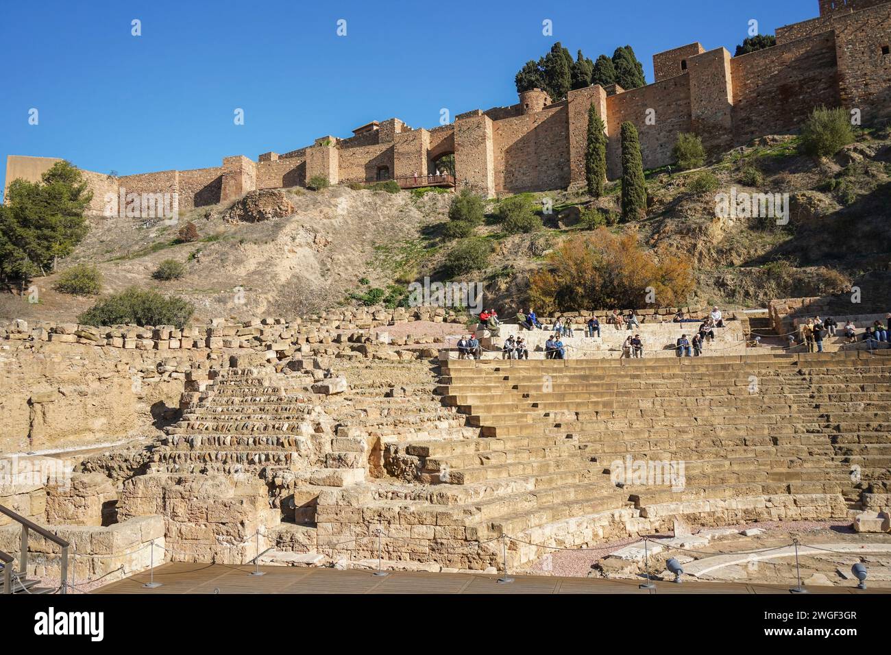 Malaga Spain. Malaga Alcazaba. Ancient Roman amphitheater with Alcazaba ...