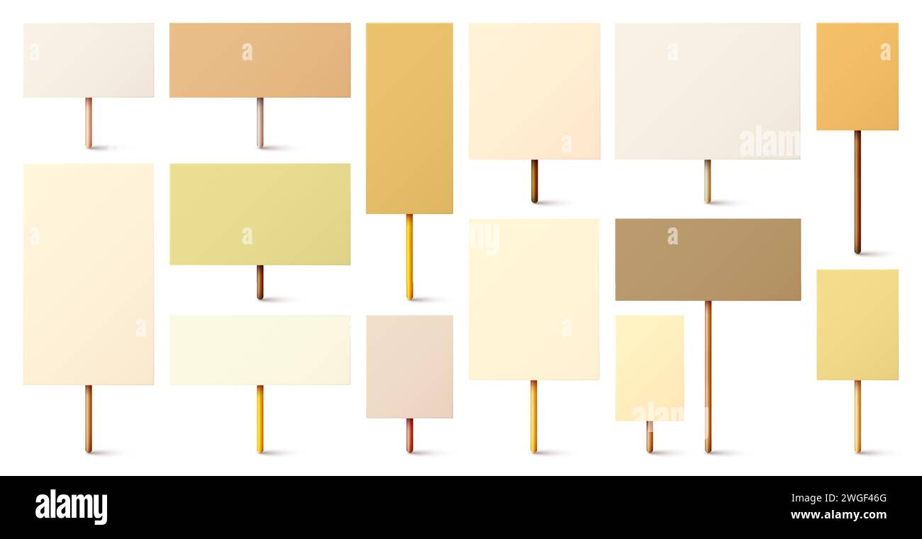 Blank colorful protest sign with wooden holder. Realistic vector ...