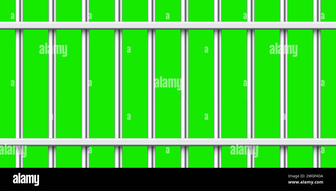 Shiny metal prison bars isolated on green chroma key. Detailed jail ...