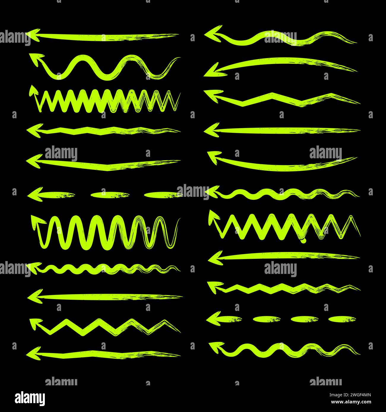 Grunge hand drawn arrows, highlighter lines. Marker stroke, brush pen ...