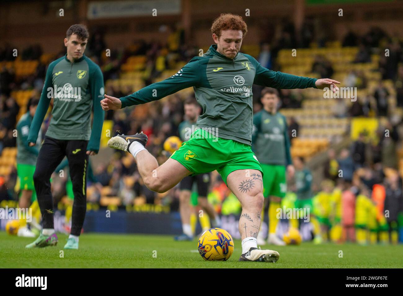 Norwich City Josh Sargent is seen warming up before the Sky Bet ...