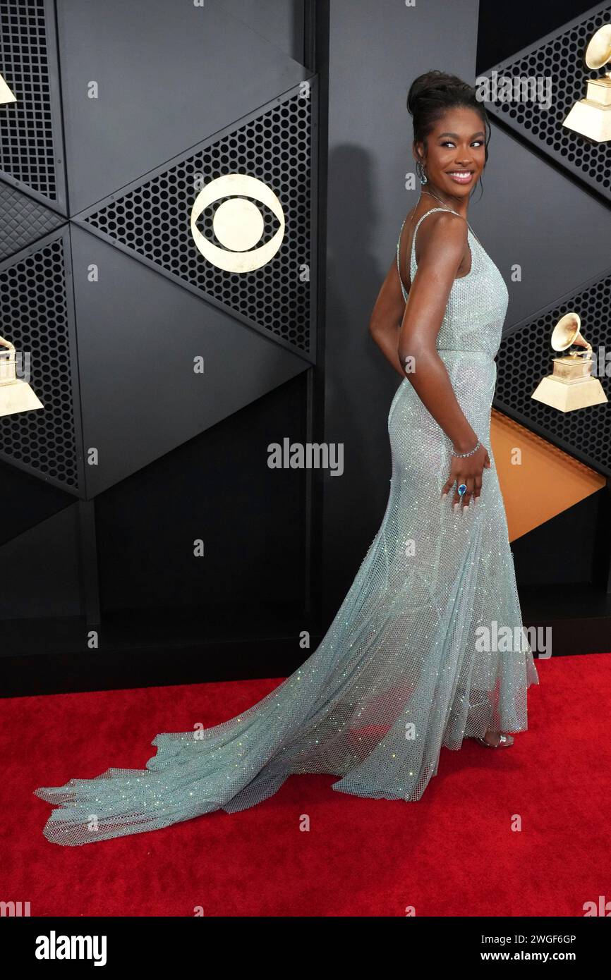 Coco Jones arrives at the 66th annual Grammy Awards on Sunday, Feb. 4 ...