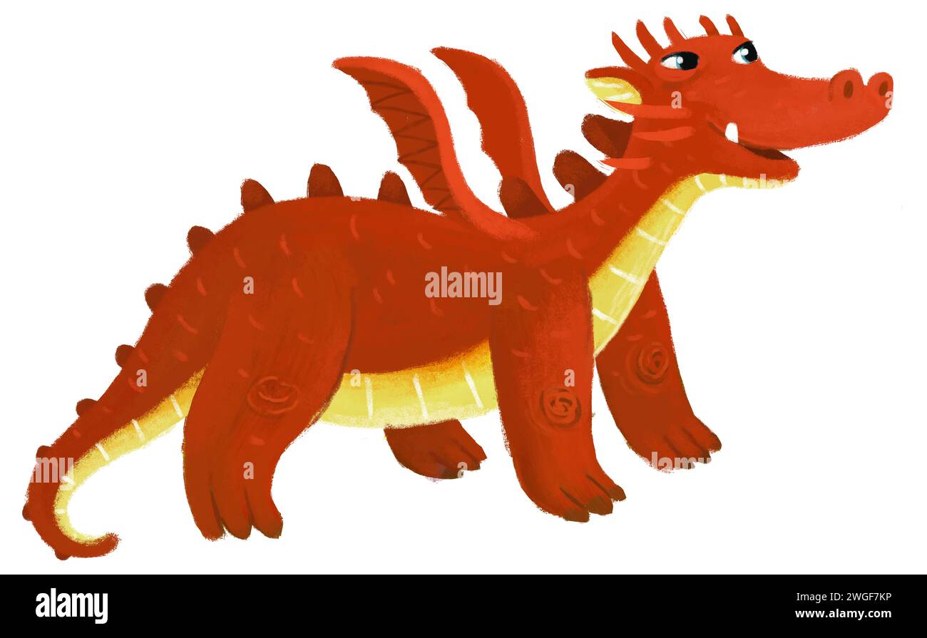 cartoon happy and funny colorful medieval dragon or dinosaur dino ...