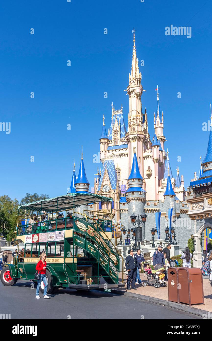 Cinderella's Castle and trolley bus, Fantasyland, Magic Kingdom, Walt ...