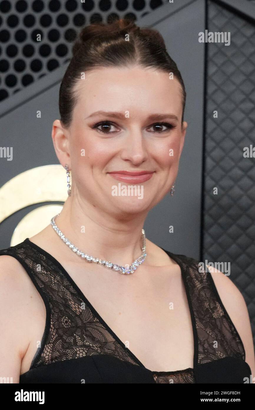 Victoria Wolanin arrives at the 66th annual Grammy Awards on Sunday ...