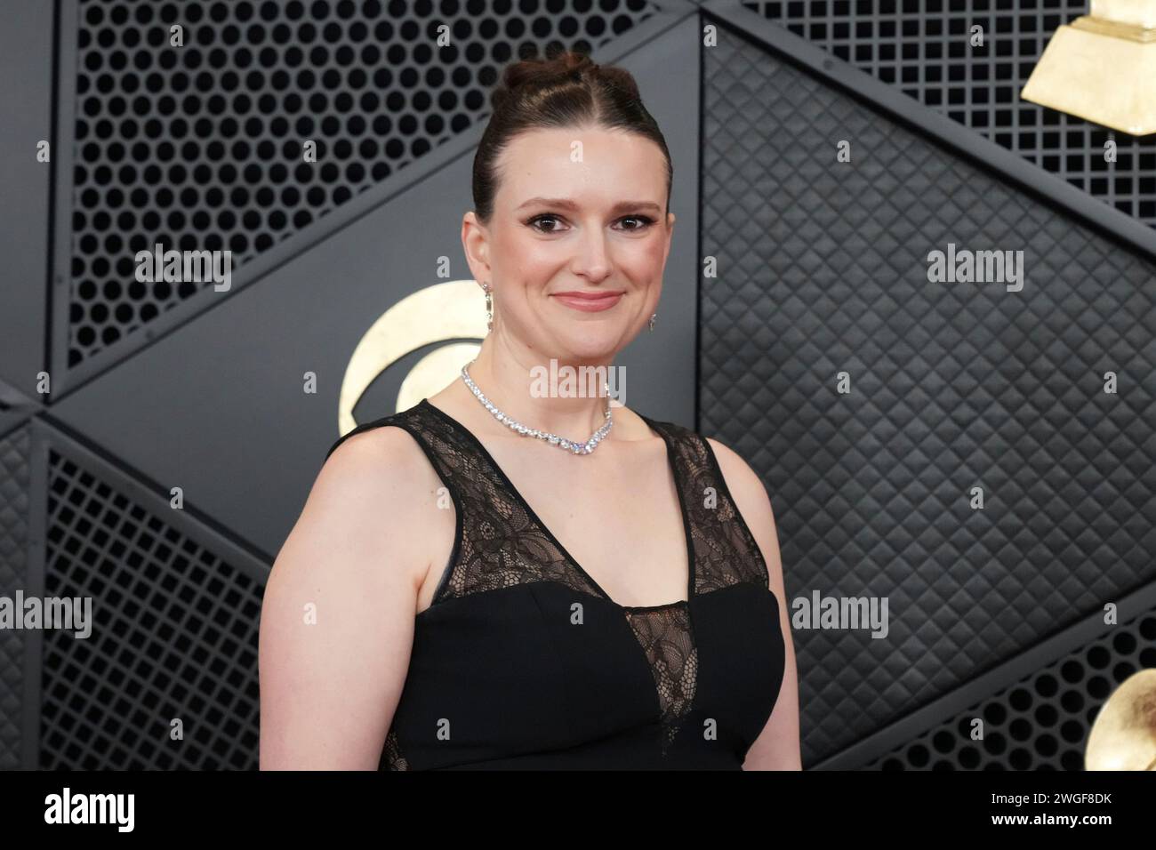 Victoria Wolanin arrives at the 66th annual Grammy Awards on Sunday ...