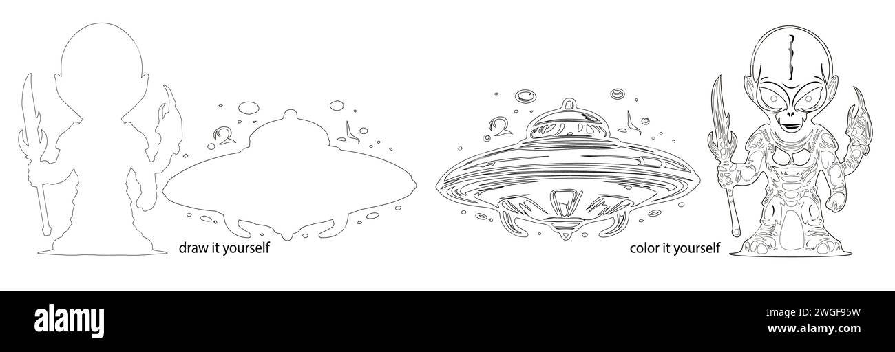Flying alien cartoon coloring book hi-res stock photography and images ...