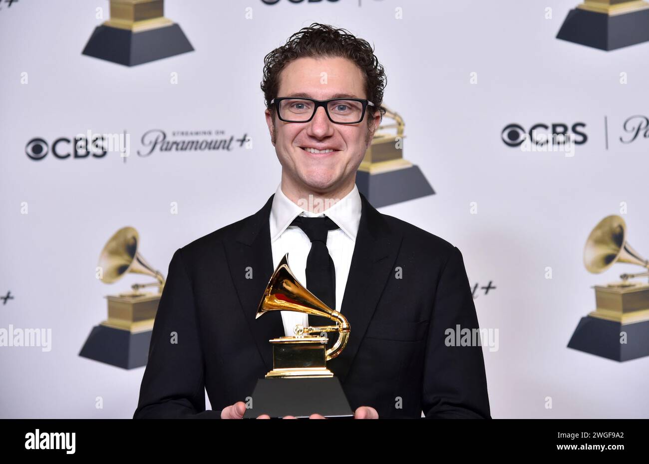 Teddy Abrams poses in the press room with the award for best classical ...