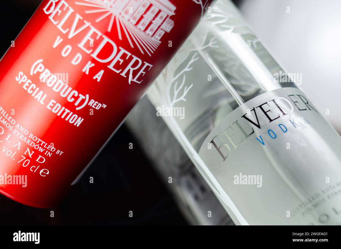 LONDON, UK - 18 JANUARY 2024 The original Belvedere vodka is hidden in ...