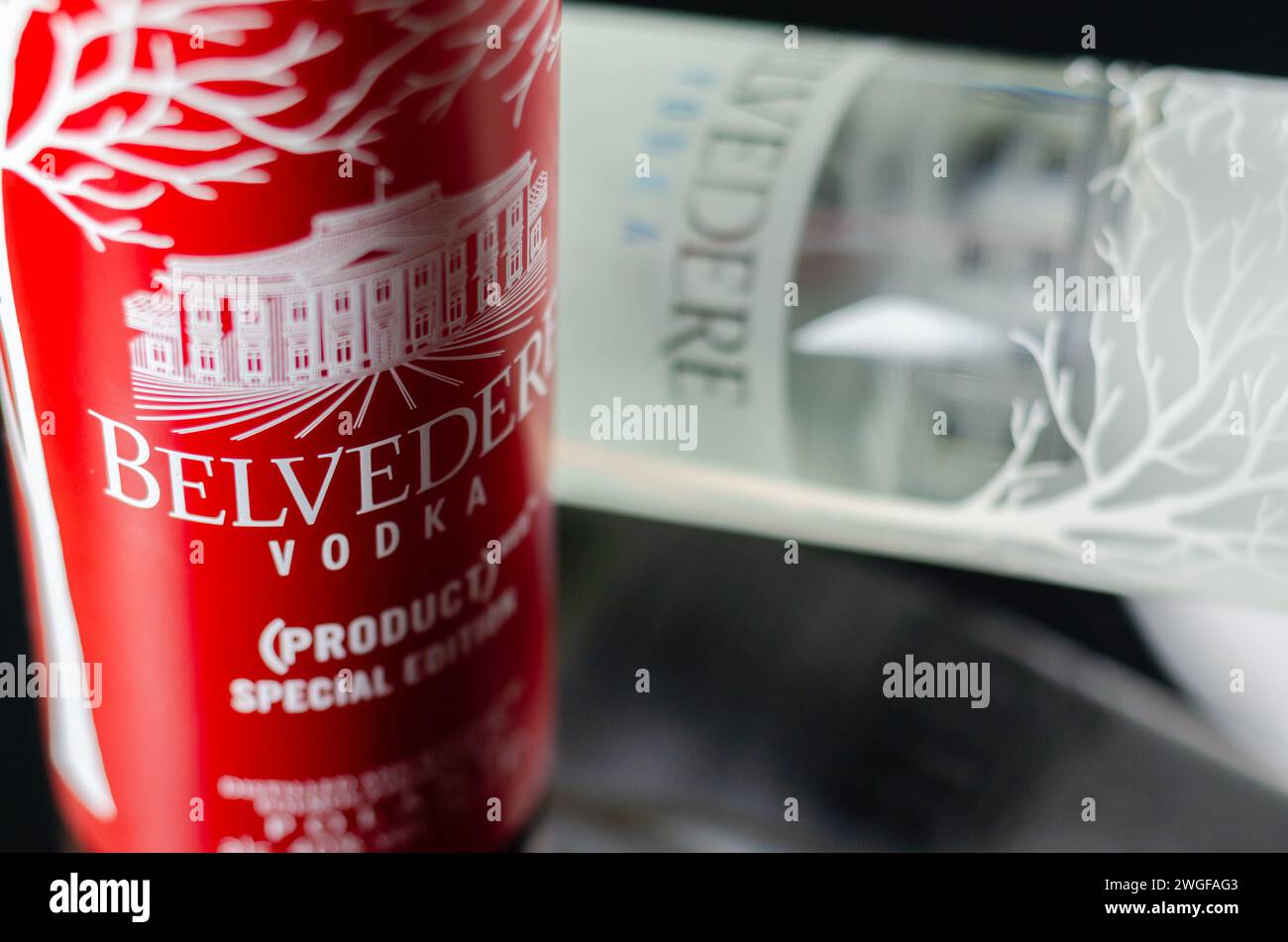 LONDON, UK - 18 JANUARY 2024 The original Belvedere vodka is hidden in ...