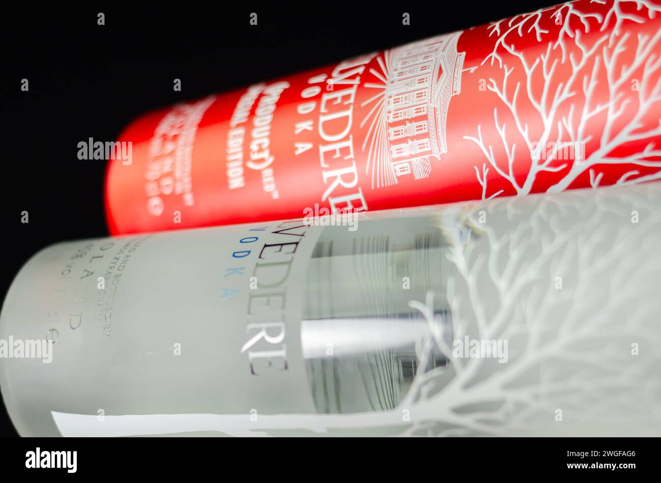 LONDON, UK - 18 JANUARY 2024 The original Belvedere vodka is hidden in ...