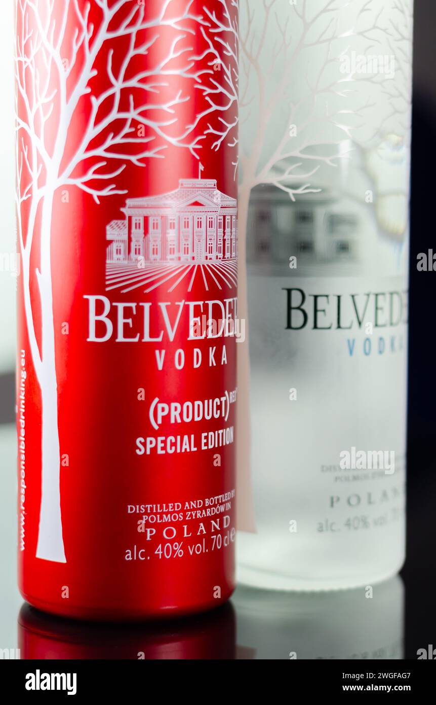 LONDON, UK - 18 JANUARY 2024 The original Belvedere vodka is hidden in ...