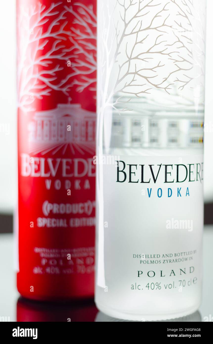 LONDON, UK - 18 JANUARY 2024 The original Belvedere vodka is hidden in ...