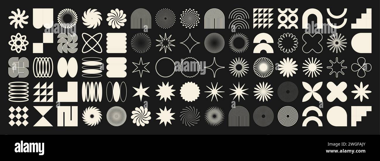 Brutalist geometric shapes, symbols. Simple primitive elements and forms. Bauhaus retro design ...