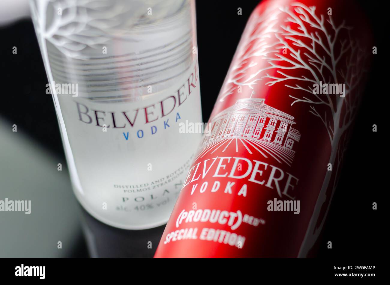LONDON, UK - 18 JANUARY 2024 The original Belvedere vodka is hidden in ...
