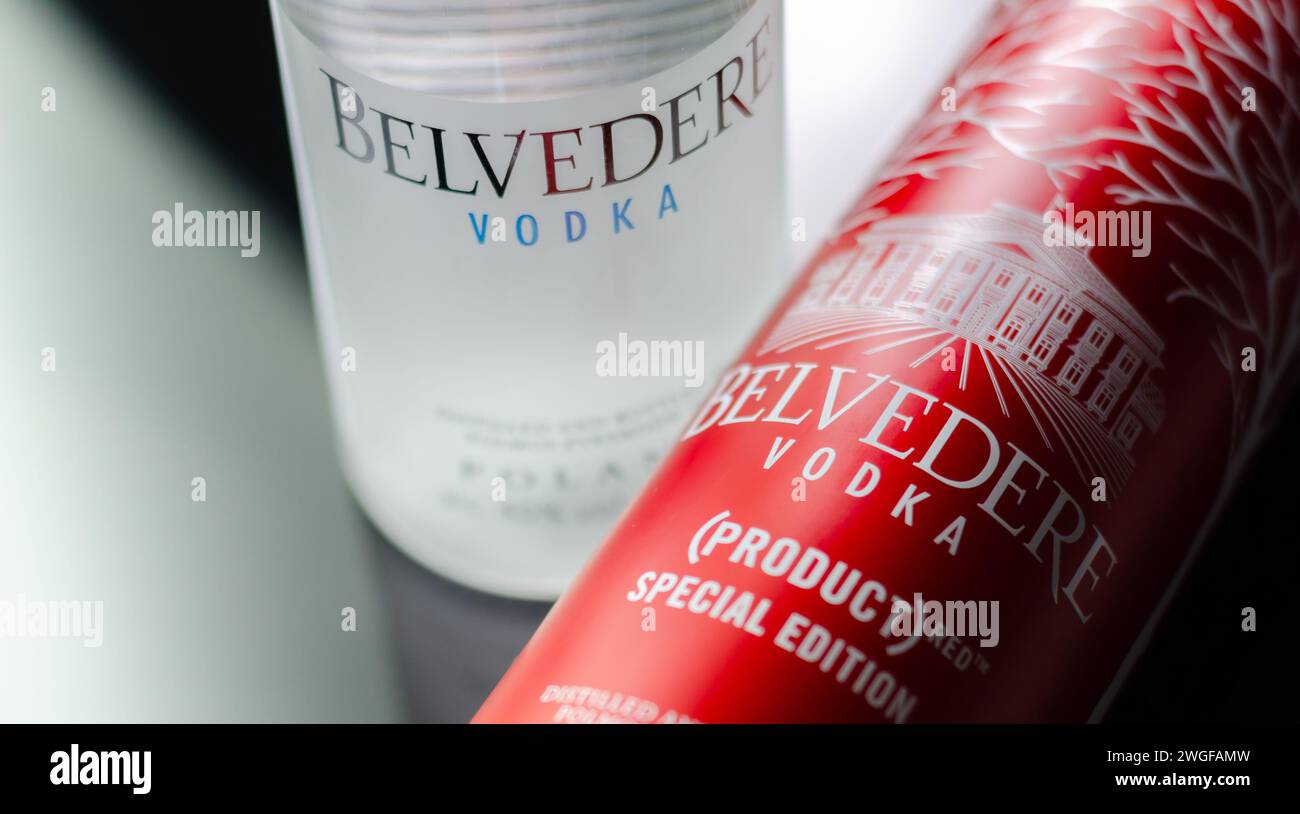 LONDON, UK - 18 JANUARY 2024 The original Belvedere vodka is hidden in ...