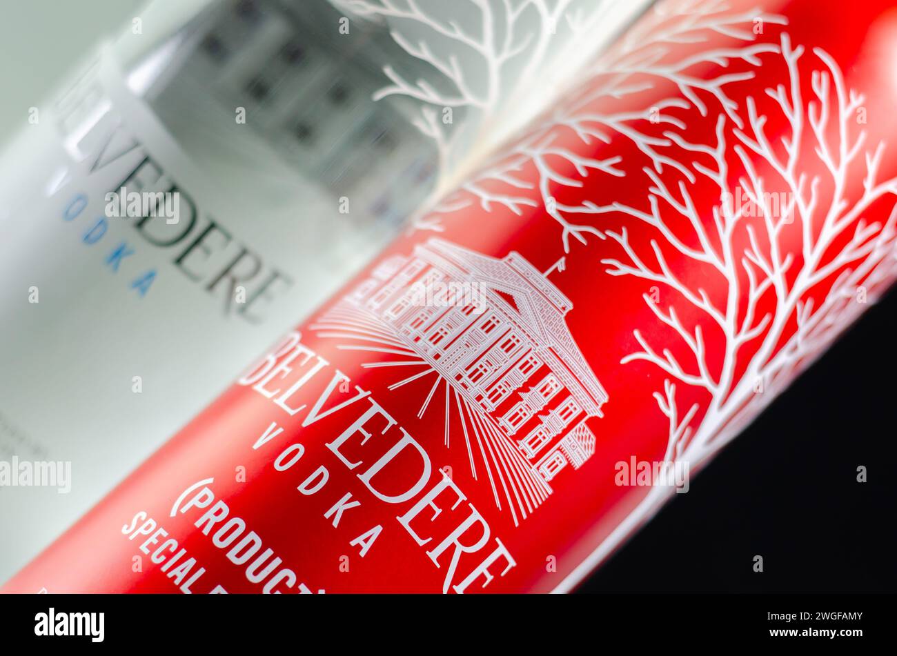 LONDON, UK - 18 JANUARY 2024 The original Belvedere vodka is hidden in ...