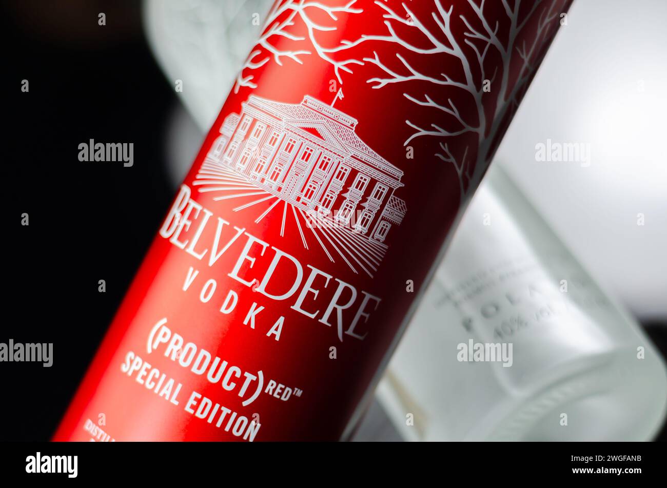 LONDON, UK - 18 JANUARY 2024 The original Belvedere vodka is hidden in ...