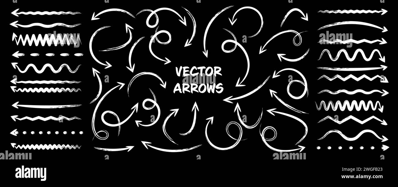 Grunge hand drawn arrows, highlighter lines. Marker stroke, brush pen ...