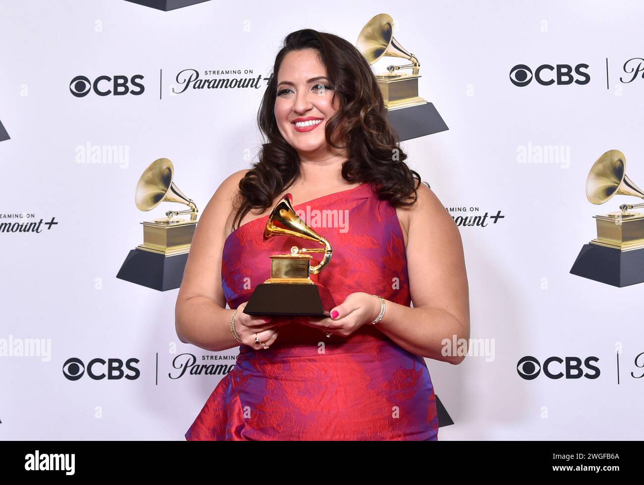 Nicole Zuraitis poses in the press room with the award for best jazz ...