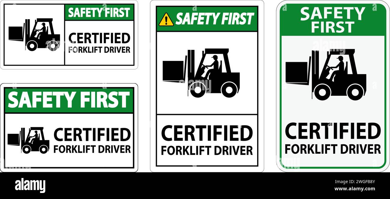 Hard Hat Labels, Safety First Certified Forklift Driver Stock Vector ...