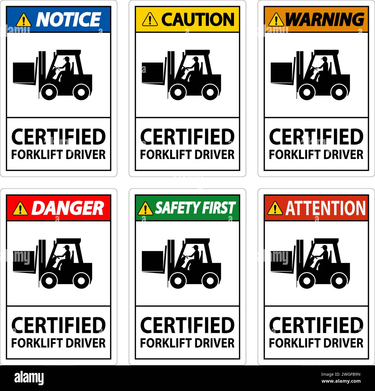 Hard Hat Labels, Caution Certified Forklift Driver Stock Vector Image ...