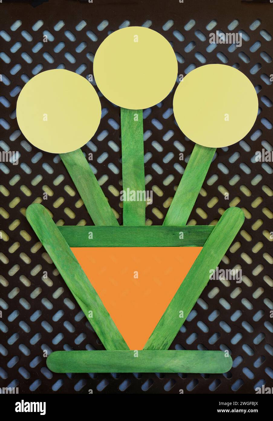 Flower pot design & flowers uses round shapes & long wood green tongue ...