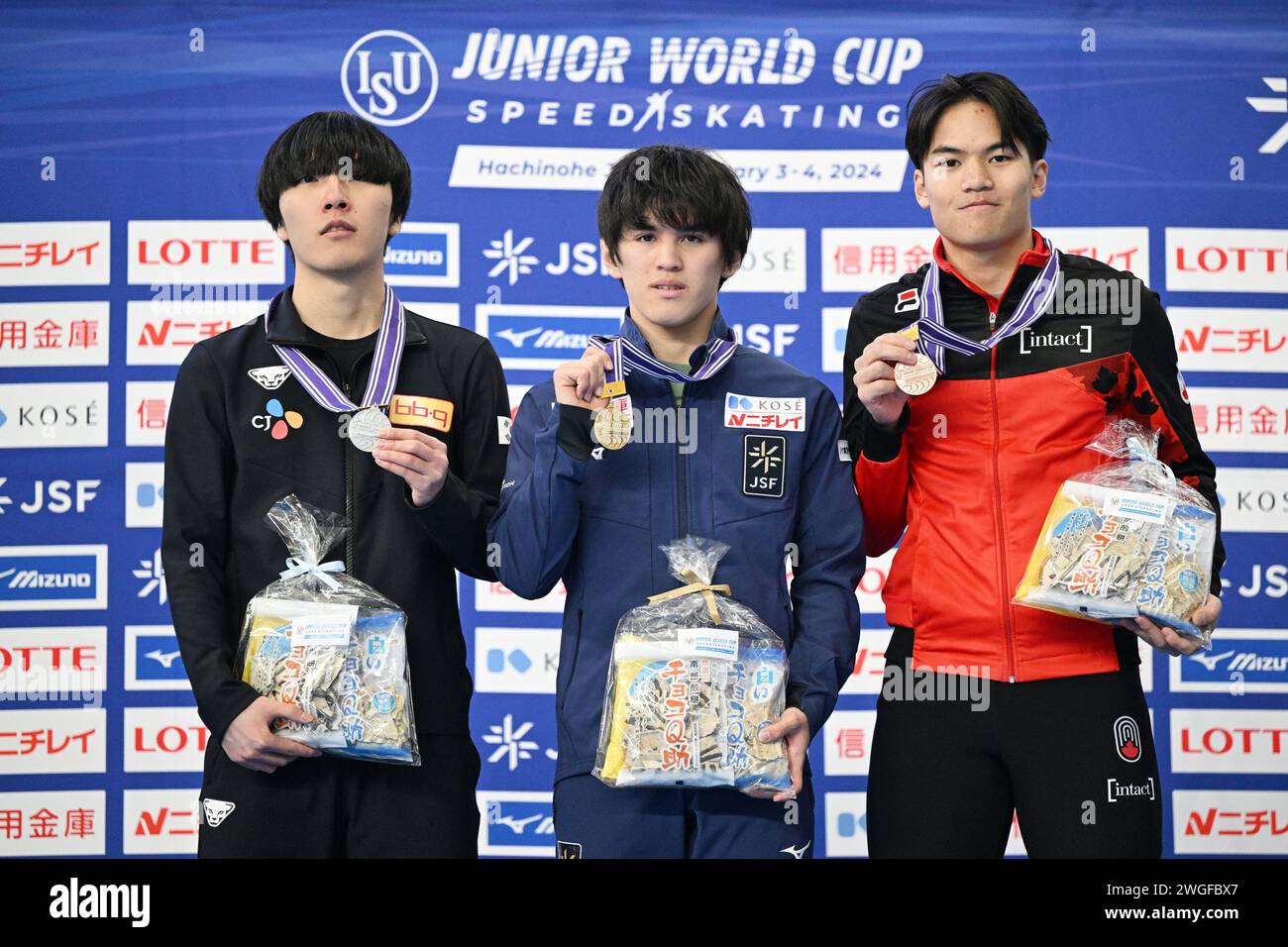 Aomori, Japan. Credit: MATSUO. 3rd Feb, 2024. (L to R) Kyungmin Koo (KOR), Issa Gunji (JPN ...