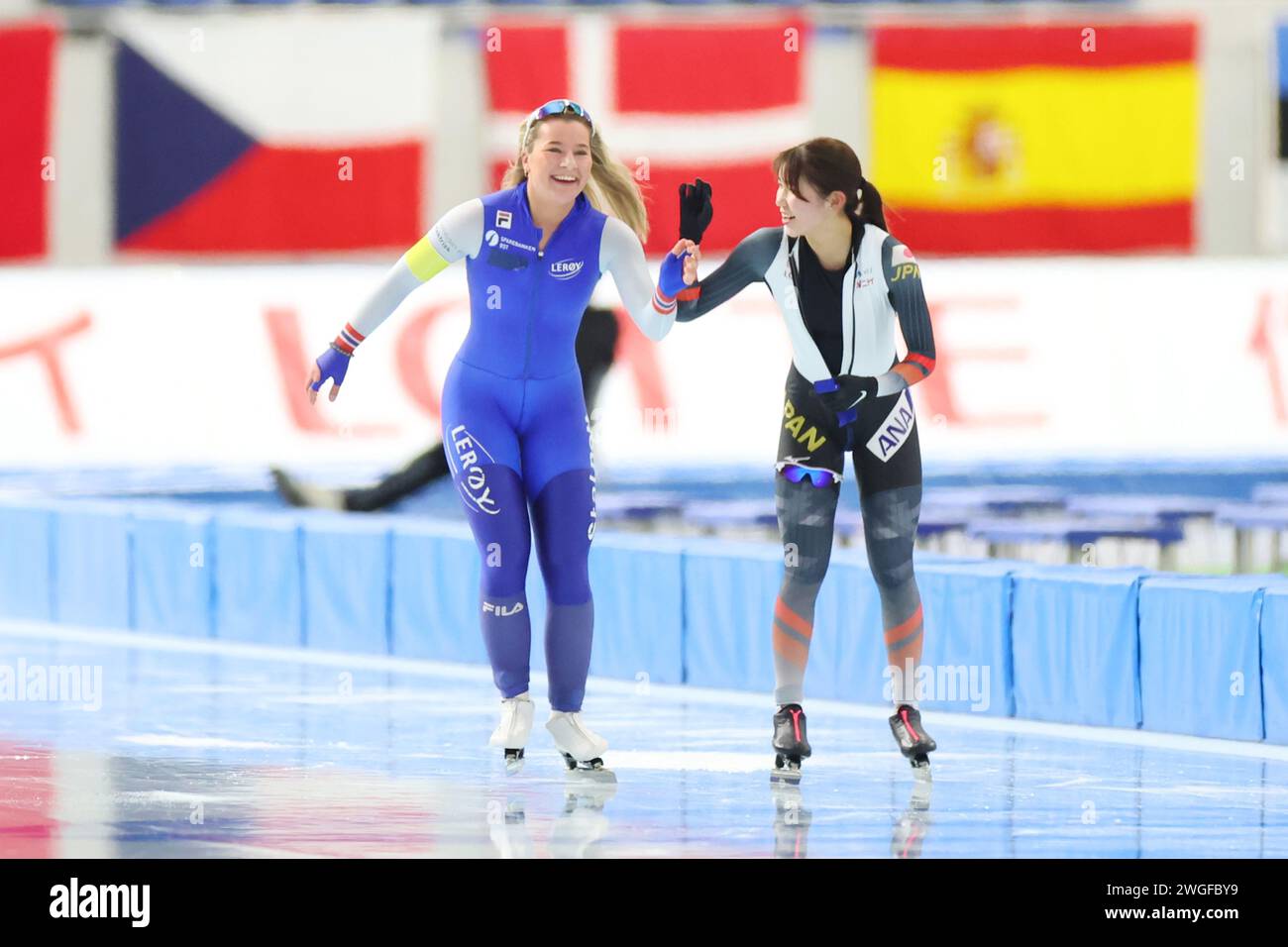 Aomori, Japan. 3rd Feb, 2024. (L to R) Aurora Grinden Lovas (NOR), Hana ...