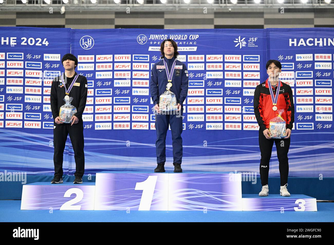 Aomori, Japan. Credit: MATSUO. 4th Feb, 2024. (L-R) Kyungmin Koo (KOR), Yuta Hirose (JPN), Jalen ...