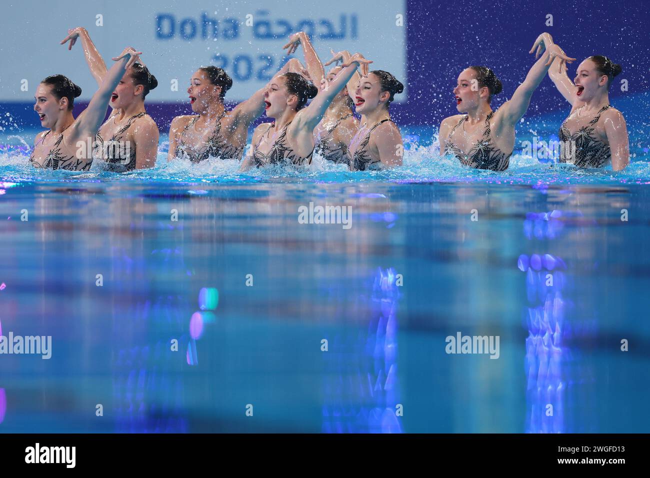 Doha, Qatar. 4th Feb, 2024. Ukraine team group (UKR) Artistic Swimming ...