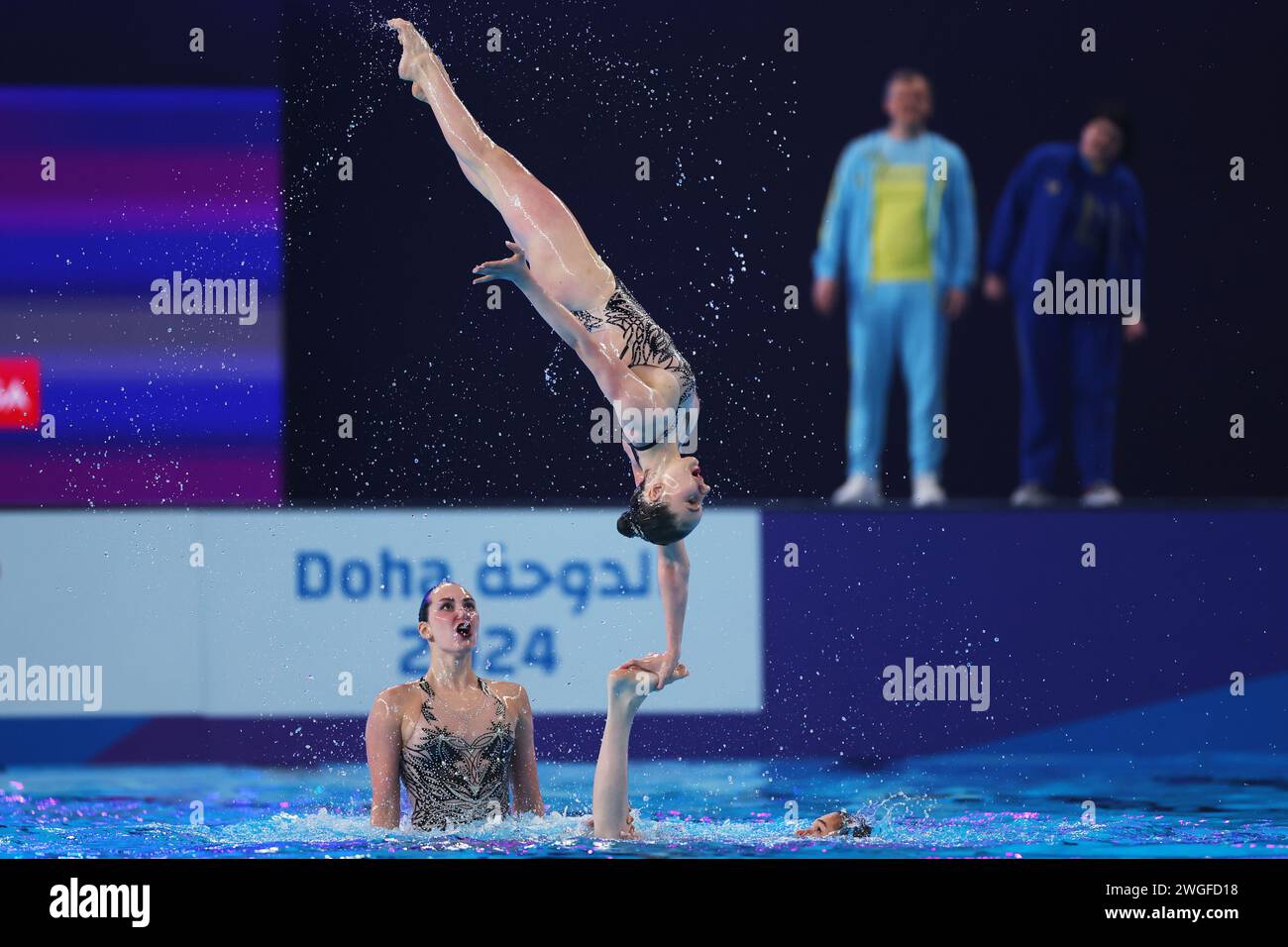 Doha, Qatar. 4th Feb, 2024. Ukraine team group (UKR) Artistic Swimming : World Aquatics ...