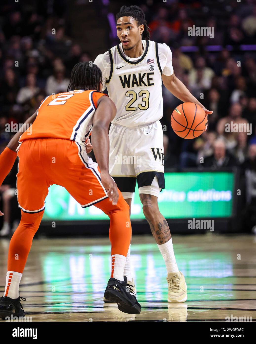 February 3, 2024: Wake Forest junior Hunter Sallis (23) with the ball ...