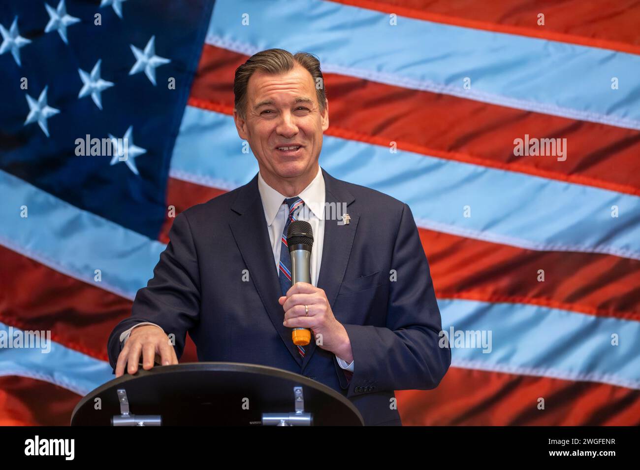 New York, United States. 04th Feb, 2024. Tom Suozzi speaks at an ...