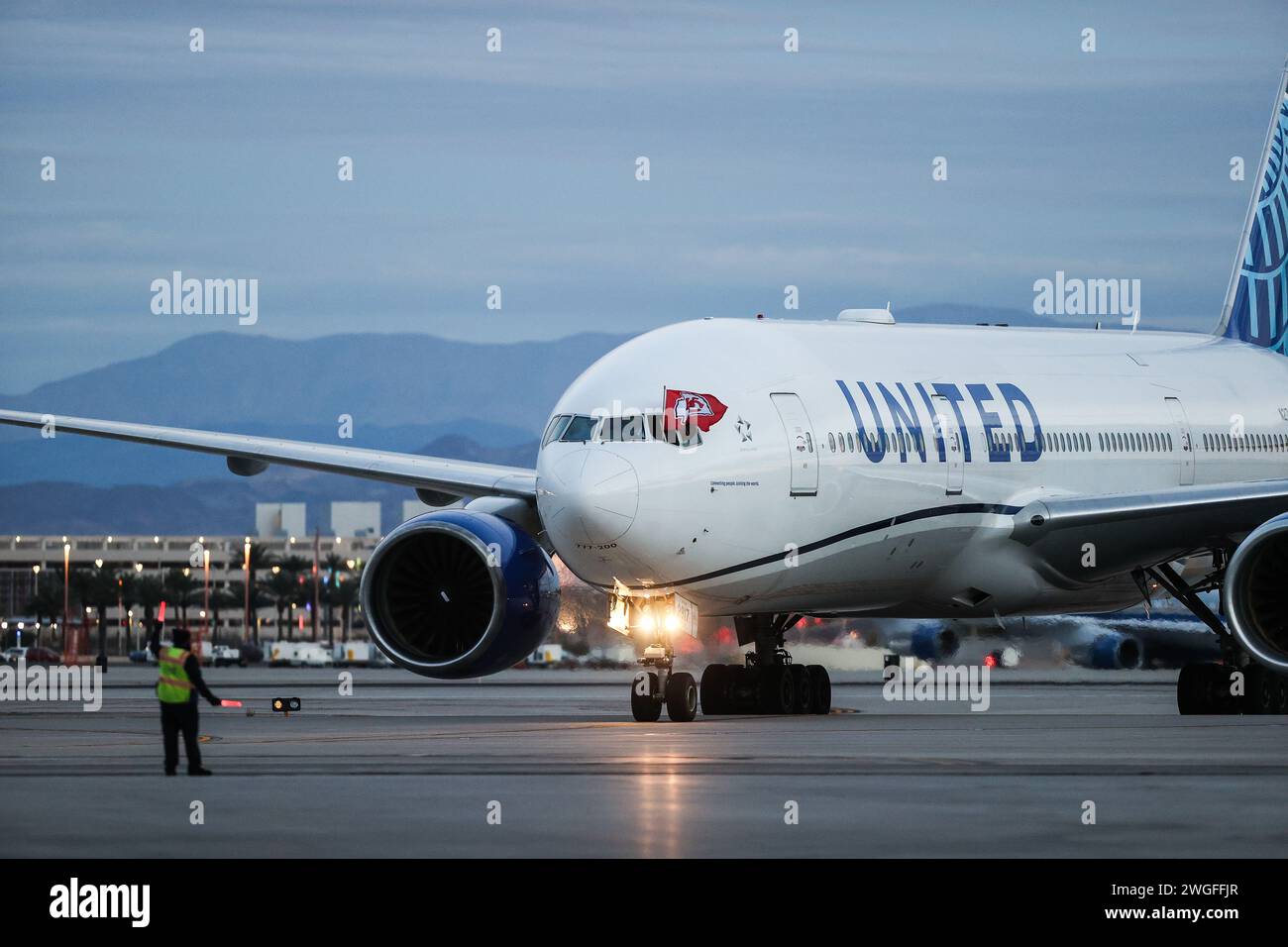 Las Vegas, NV, USA. 04th Feb, 2024. The Kansas City Chief's team plane ...