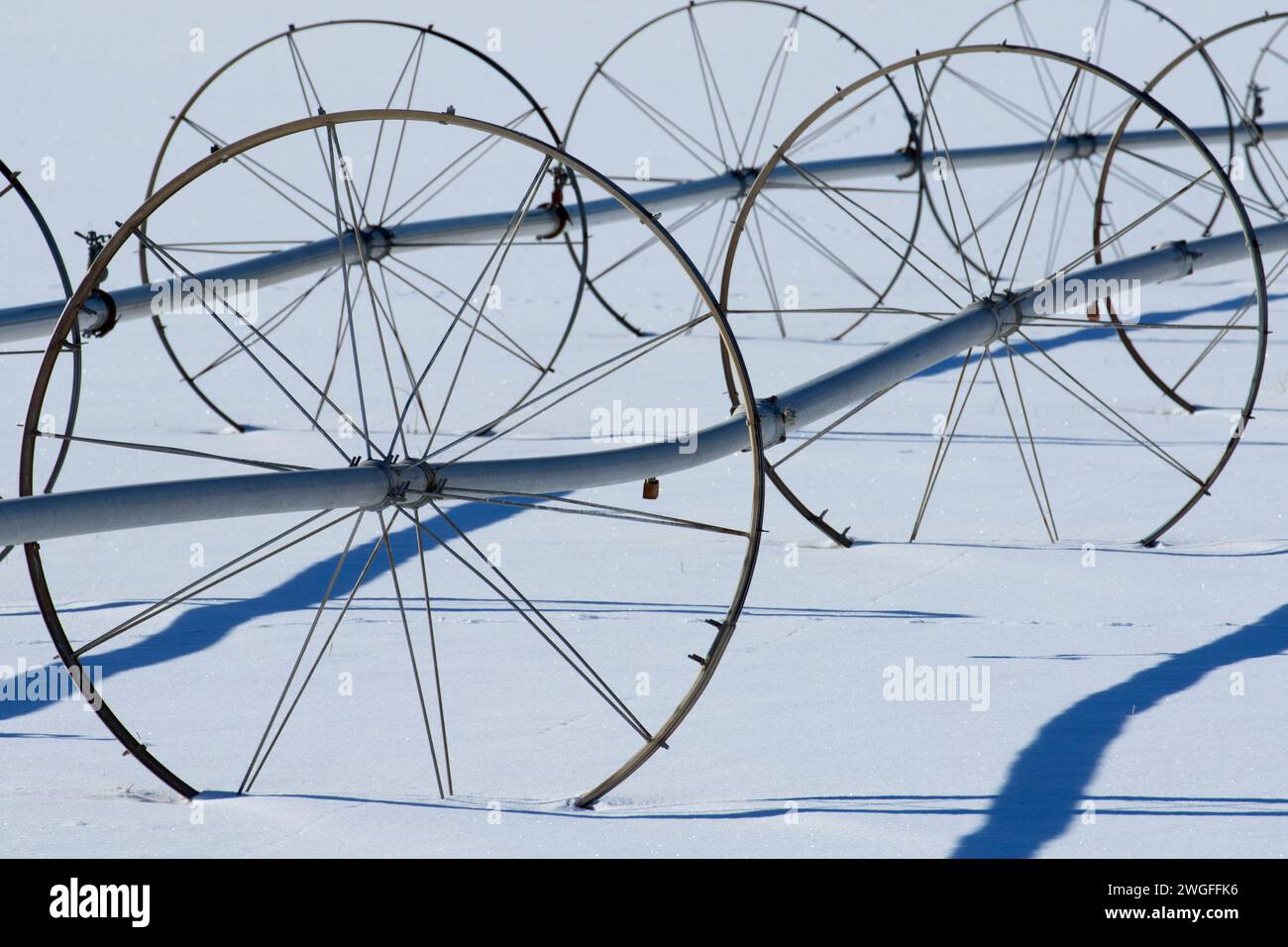 Irrigation pipe on snow, Oregon Outback Scenic Byway, Oregon Stock ...