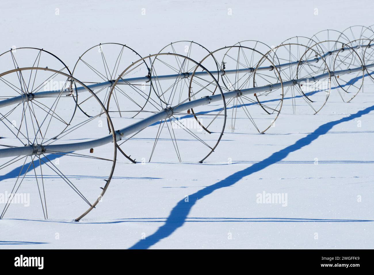 Irrigation pipe on snow, Oregon Outback Scenic Byway, Oregon Stock ...
