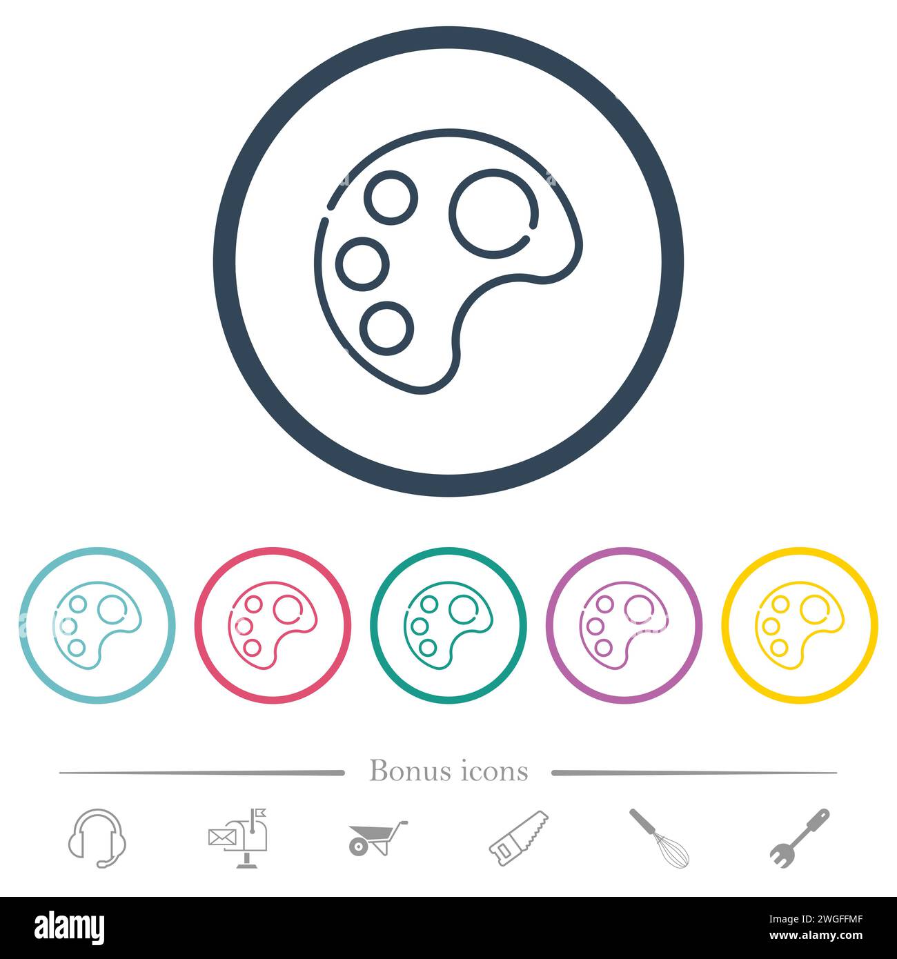 Painter palette outline flat color icons in round outlines. 6 bonus icons included Stock Vector ...