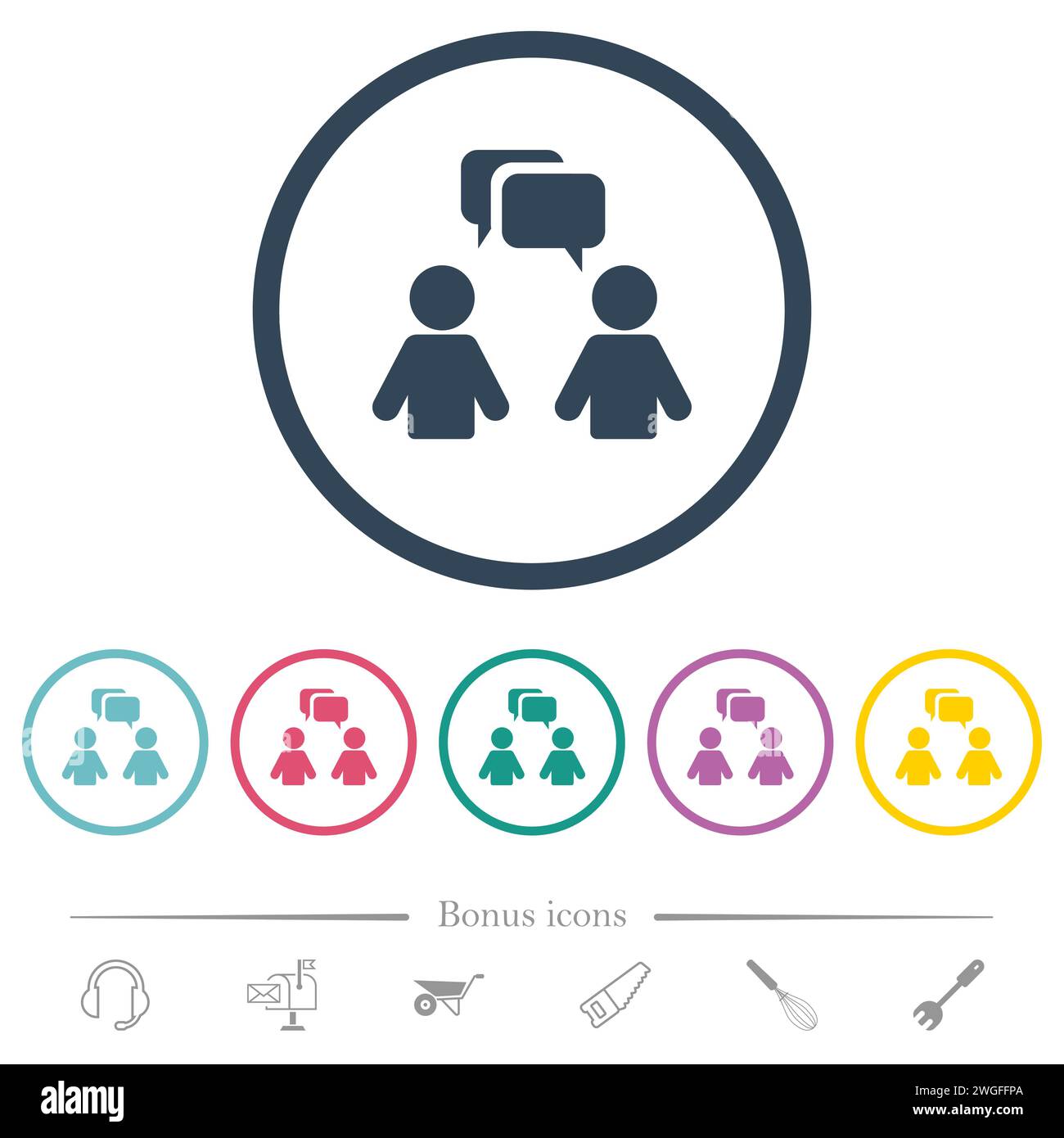 Two talking persons with rounded square bubbles solid flat color icons ...