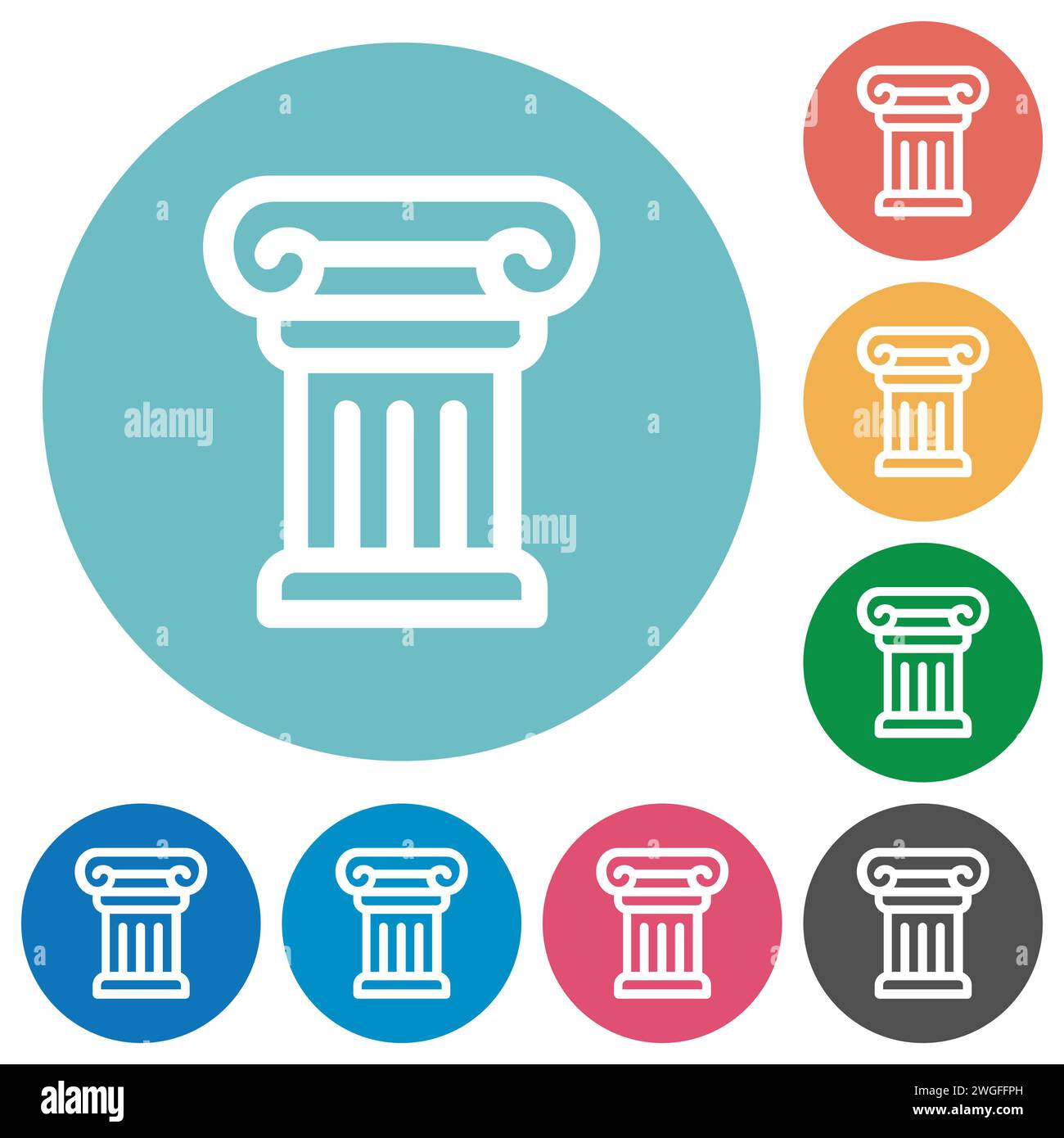 Antique ornate column outline flat white icons on round color ...