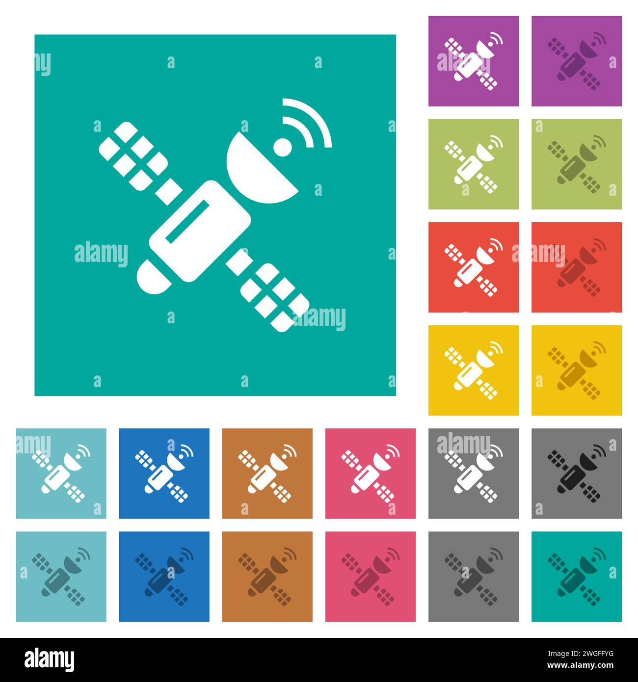 Satellite multi colored flat icons on plain square backgrounds ...