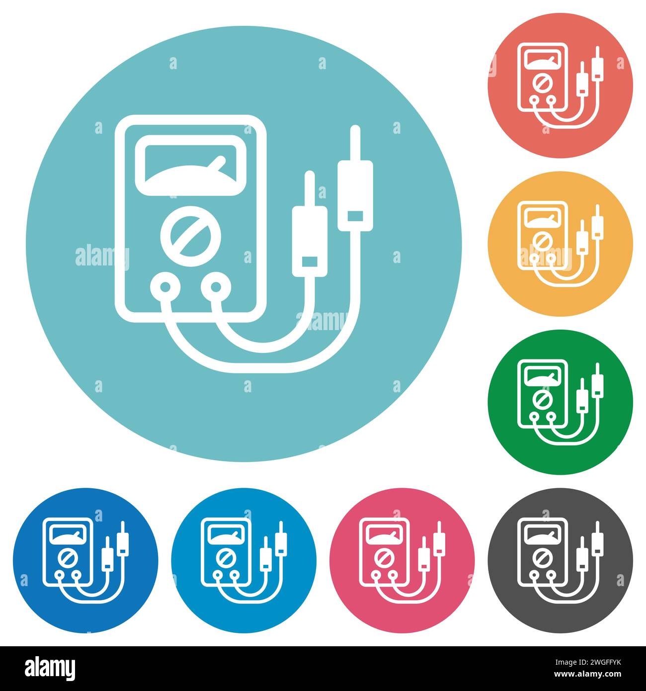 Multimeter flat white icons on round color backgrounds Stock Vector ...