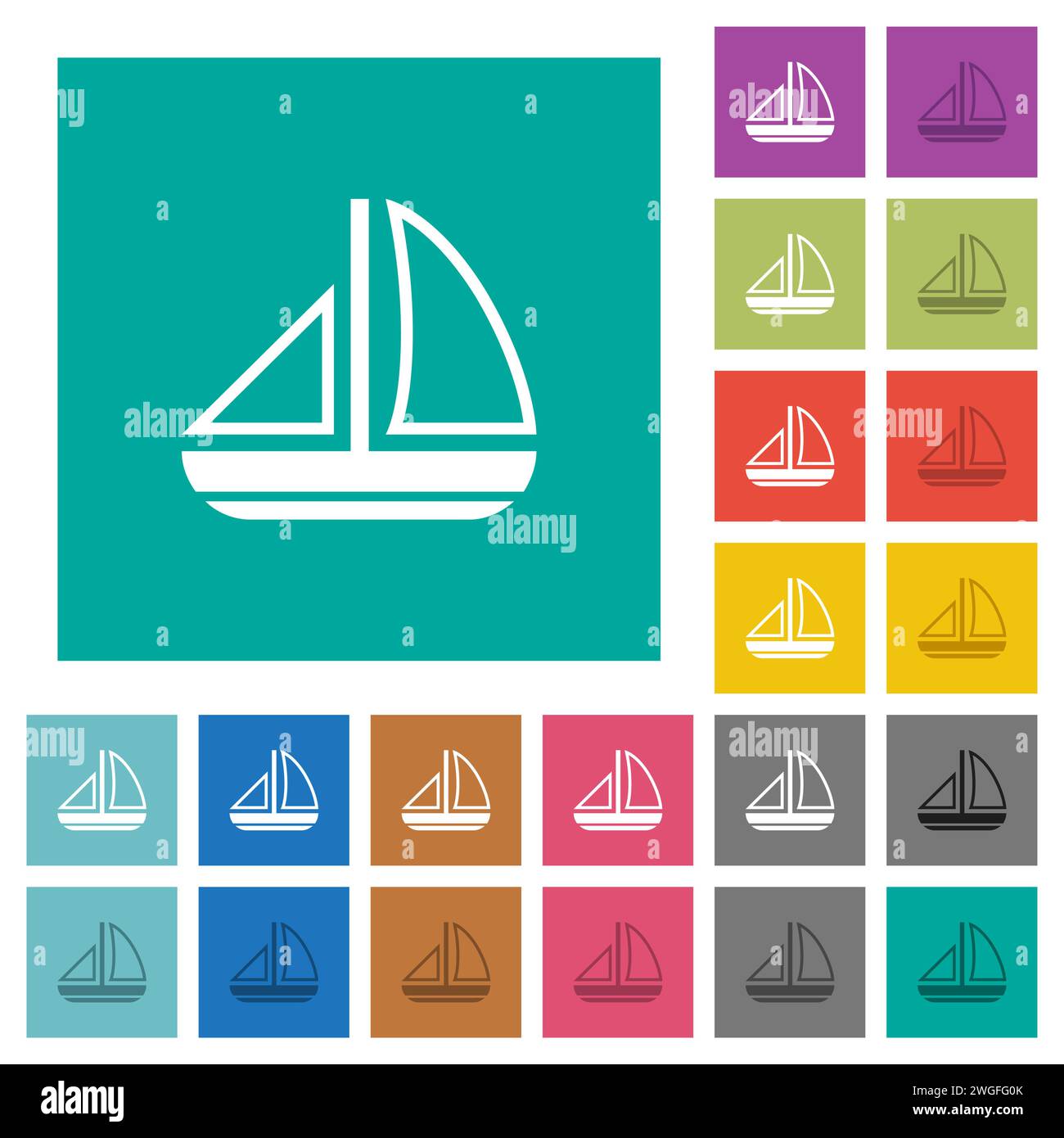 Sailing boat outline multi colored flat icons on plain square ...